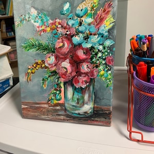 Number 25, miley is an Original Acrylic Floral Painting on Paper. 5 In ...