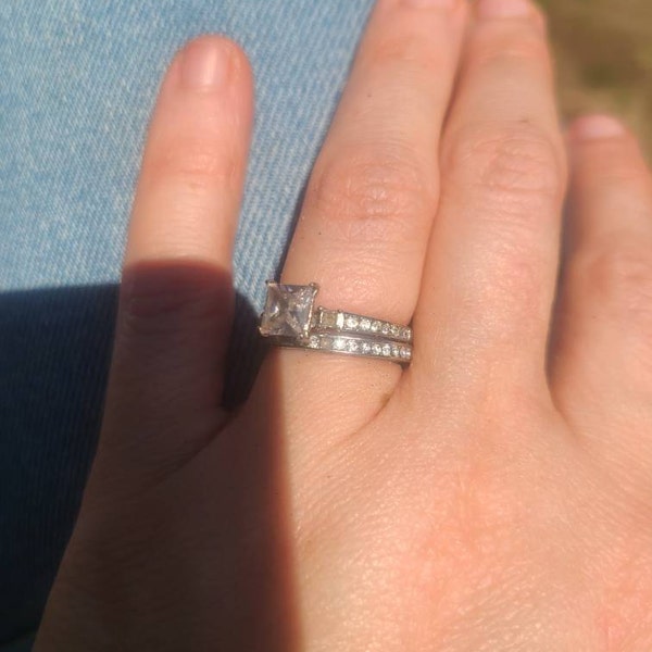 4 Ct Princess Cut Wedding Ring Set Engagement Ring Wedding Band Diamond ...