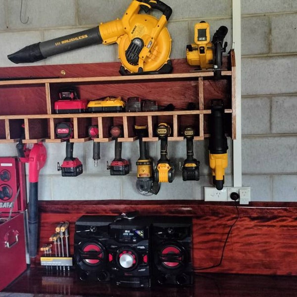 9 Slot DIY Cordless Power Tool Storage Shelf Woodworking Plans ...