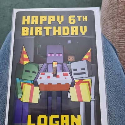 PERSONALISED BIRTHDAY CARD Steve Cake Minecraft Themed Gamer Greeting ...
