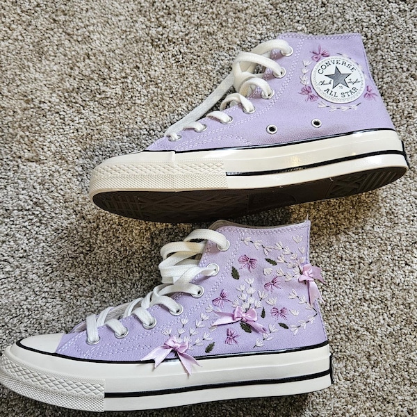 Custom Converse Chuck Taylor Blue Flower Embroidered Converse Shoes ...