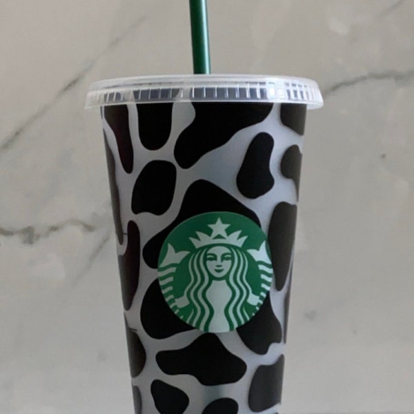24oz Venti Cold Cup Cow Full Wrap With Ear Tag, Cow Print Svg, Cow Ear ...