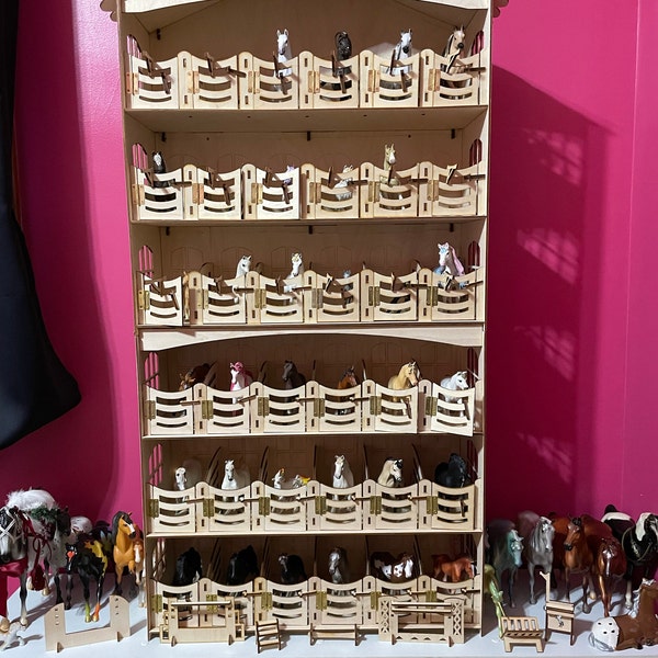 Horse Wall Stable Toy With 36 Stalls, Wooden Barn With Lighting, Sill ...