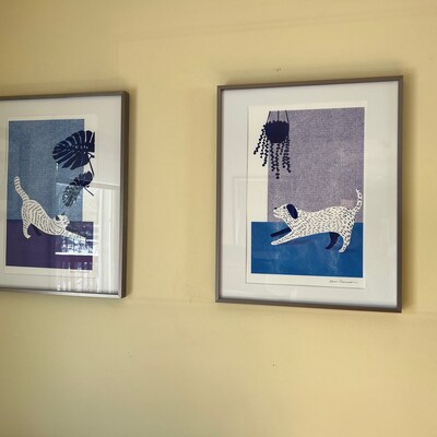 Downward Dog Cat A3 Risograph Print - Etsy