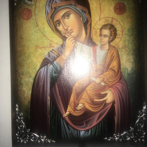 Virgin Mary Icon Panagia Paramythia, Handmade Greek Christian Orthodox ...