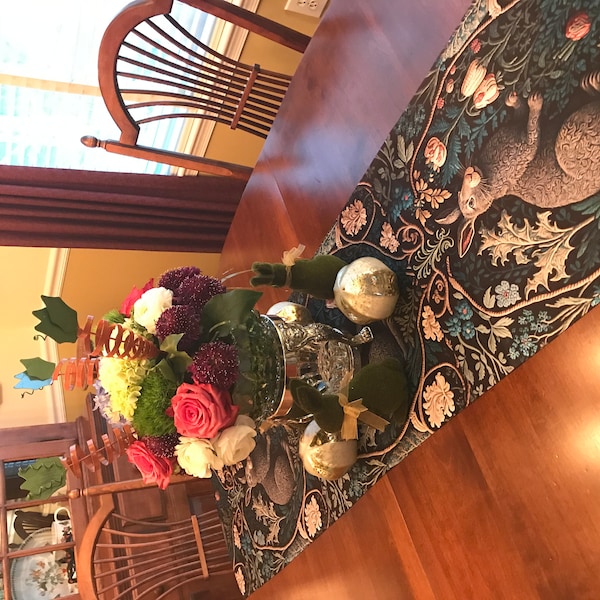 William Morris Inspired Rabbit in a Forest Table Runner | Cottagecore ...