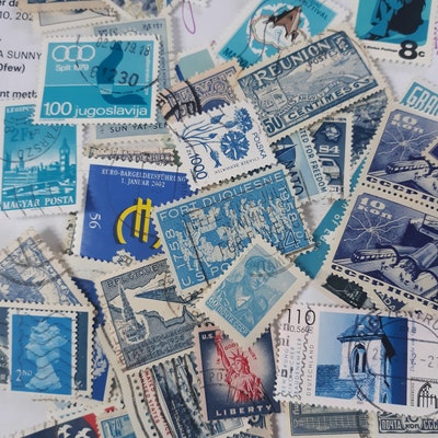 Shades of Blue Vintage Postage Stamps, Lot of 50 Used off Paper ...