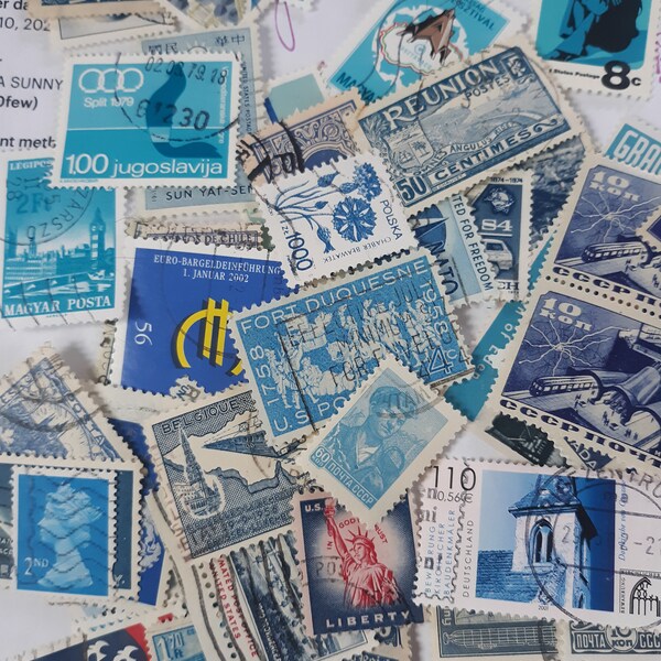 Shades of Blue Vintage Postage Stamps, Lot of 50 Used off Paper ...