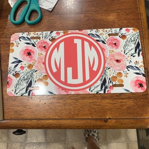 Pink Flower Monogram License Plate Personalized Car Tag Monogram ...