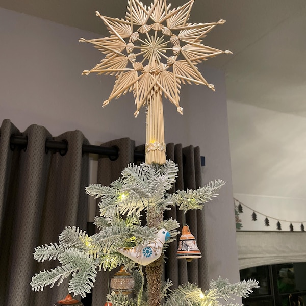 Straw Star Christmas Tree Topper – Handmade Ukrainian Ornament, Rustic ...