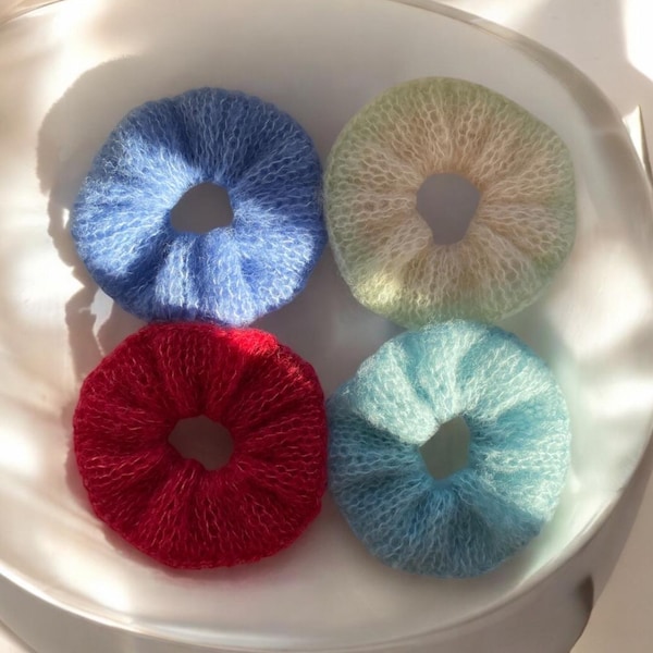 Hair Scrunchies Cable Knit, Fluffy Women's Knitted Ties, Handmade ...