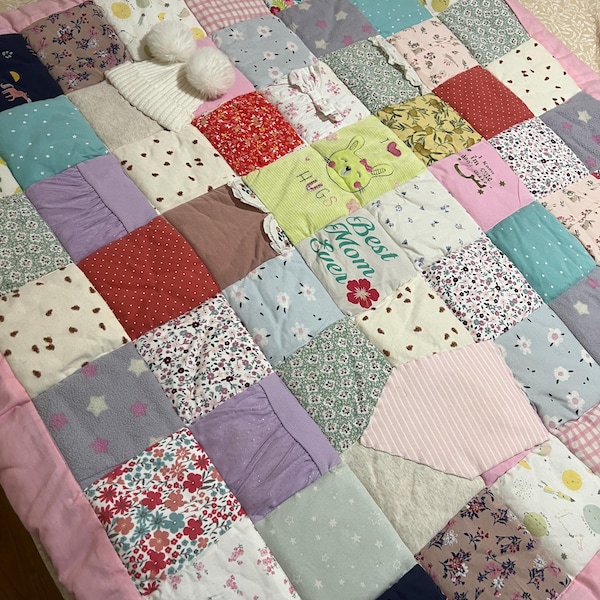 Bespoke Memory Blanket – Handmade Patchwork Quilt From Baby Clothes – Custom Keepsake Gift ...