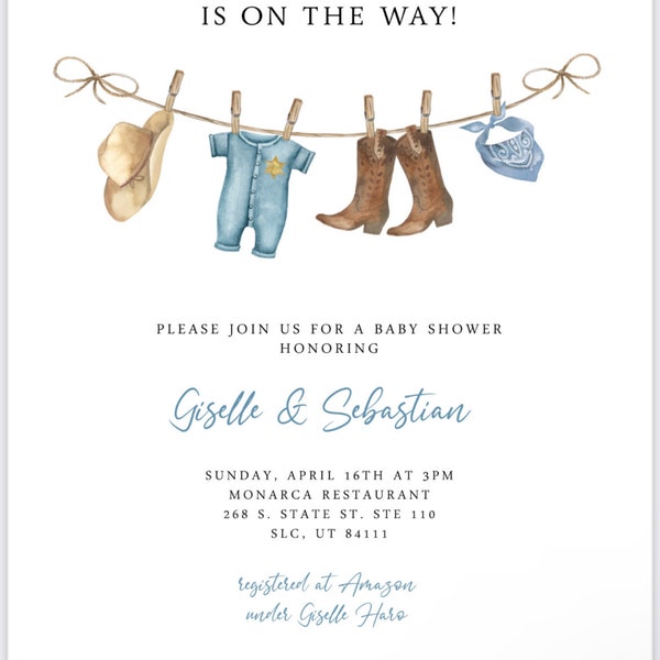 Cowboy Baby Shower Invitation Template, A Little Cowboy is on the Way ...