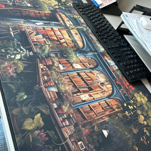 Cozy Book Store Aesthetic Desk Mat, Cute Desk Decor, Nostalgic Office ...