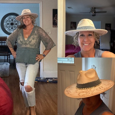 Tyler Childers Custom Hand Burned Wide Brim Fedora Hat Floral, Flowers ...