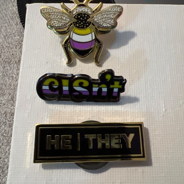 Cisn't Nonbinary Pin | LGBTQ Pride in Nonbinary Pride Flag Colors | Nonbinary Enamel Pin - Etsy