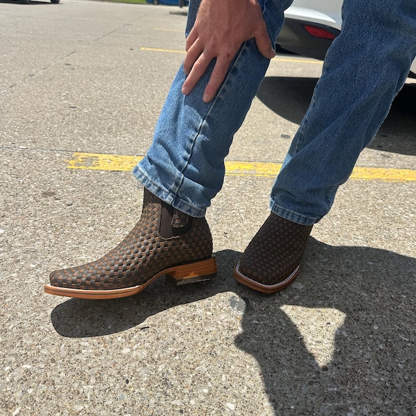 WOMENS COWGIRL Boots Black Nubuck Snake Skin Square Toe Half Boots ...