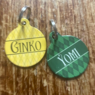 Yellow Floral Dog Tag Rustic Dog Tag Faux Wood ID Cat ID - Etsy