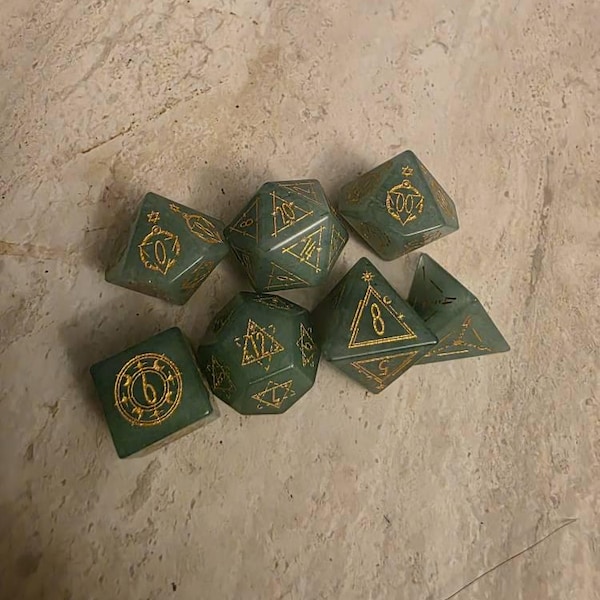 Green Jade DND Dice Set, Aventurine Sharp Edge D&D Dice Set, Dungeons ...