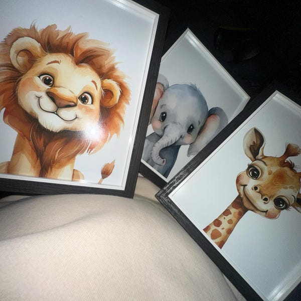 Personalised Safari Nursery Wall Print Set of 3, Kids Name Print, Boys ...