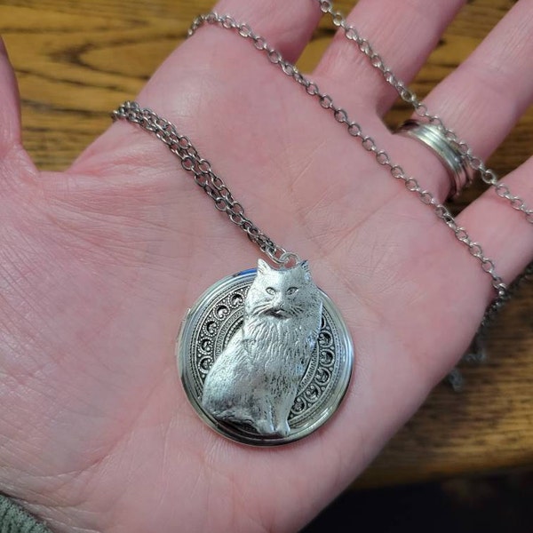 Silver Cat Locket | Kitty Cat Necklace | Animal Necklace | Silver Pet ...