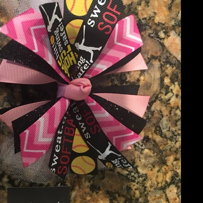 Hot Pink Softball Bow, Softball Cheer Bow, Softball Pony Tie, Softball ...