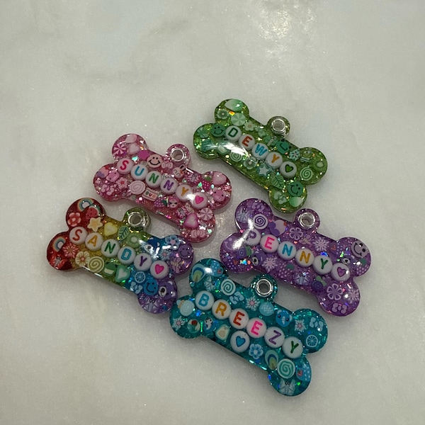 Personalized Resin Dog Tag, Custom Cat Tag, Letter Bead Dog Tag, Dog ...