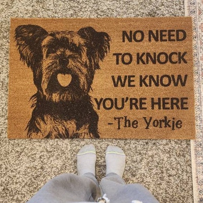 Yorkie Door Mat, Yorkie We Know You ARE Here Spring Door Mats, Yorkie ...