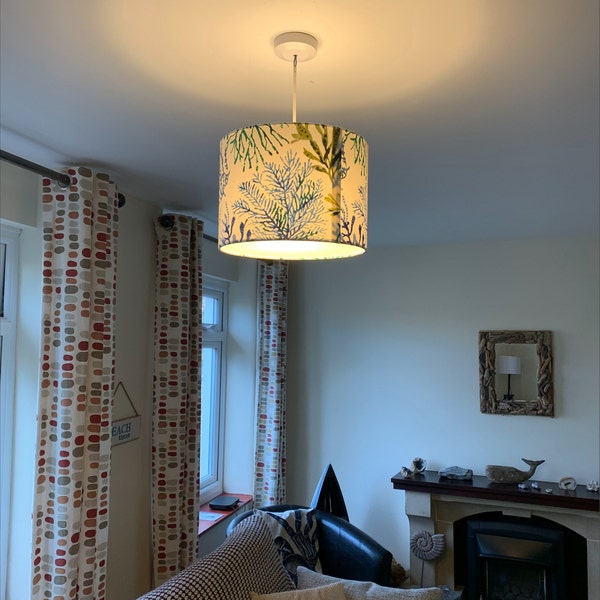 Seascape Lampshade, Coastal Lamp Shade, Applique, Fringed Artisan Shade ...