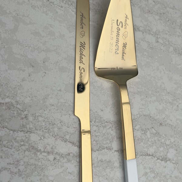 Kate Spade With Love Gold Personalized Wedding Cake Cutting Set, Custom ...