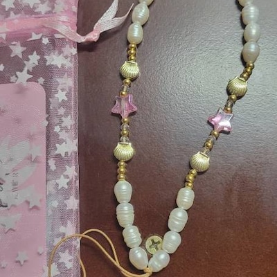 Glam Clam Golden Beach Themed Cell Phone Charm Freshwater Pearls Gold ...