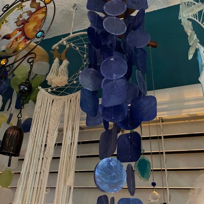 Blue Unique Capiz Sea Glass Shell Windchime 28 Come With Wall Stand ...