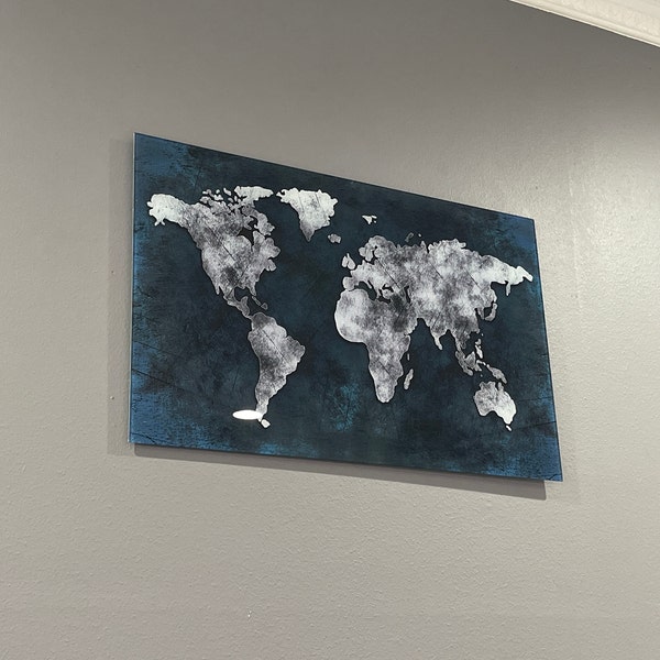 World Map Glass Printing Wall Art - Glass Wall Art - Home Decoration ...