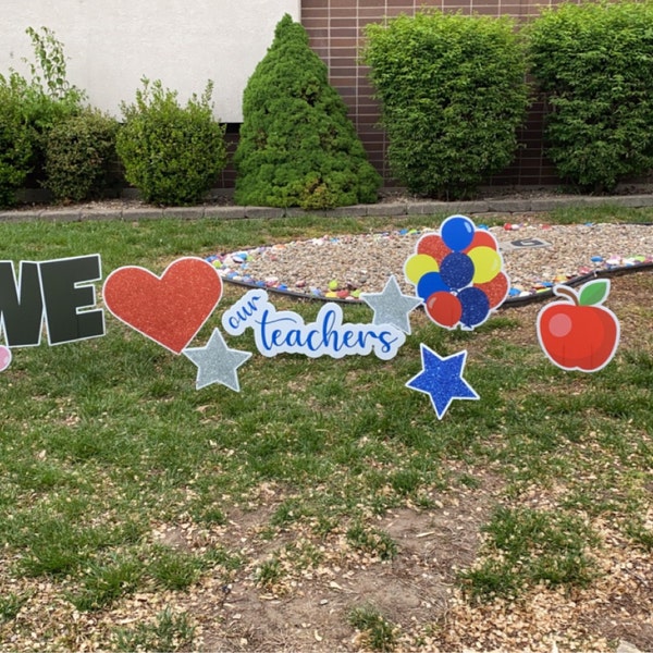 We Love Our Teachers - Staff Appreciation - Red/black Sequins EZ Set - Yard Sign Set - Etsy