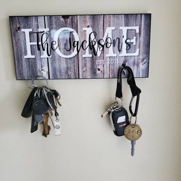 Rustic Key Holder for Wall, Personalized Modern Farmhouse Entryway ...
