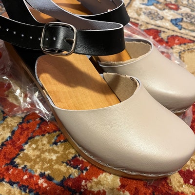 Leather Clogs Black Sandals Ankle Strap Sandals Wooden Clogs - Etsy