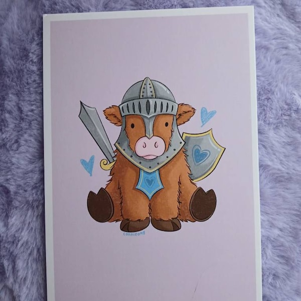 Cute Cowboy Cow - Art Print | 5x7 Art Print | Hand Drawn Illustration ...