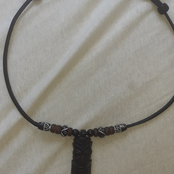 Surfer Chain Leather Chain Necklace Men Women Tiki Surfer Necklace ...