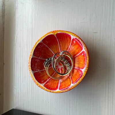 Trinket Dish, Cute Fruit Themed Trinket Dish, Orange Half MINI Trinket ...