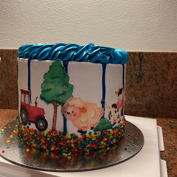 Cake Scene Pre-cut Barnyard Friends, Farm Cake Topper, Pink Barnyard ...