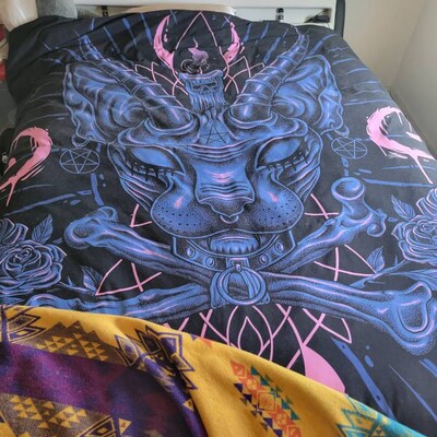 Skull Demon Satanic Pentagram Cthulhu 3 Piece Duvet Set Night Blue Pink ...