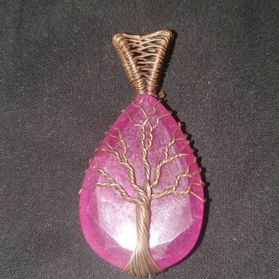Tree of Life Kashmir Red Ruby Gemstone Pendant Copper Wire Wrapped ...