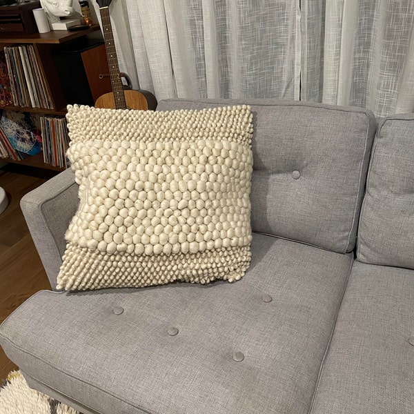 Hand Loom Woven Cotton & Wool Chunky Loops Textured Cushion Cover 20 ...