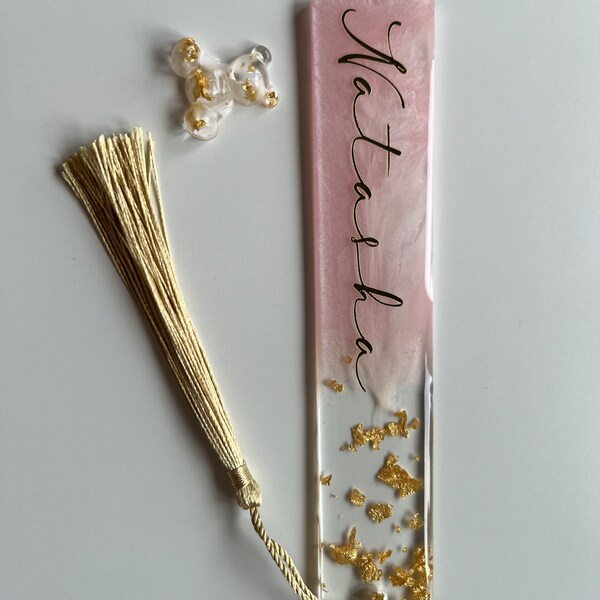 Pink and Gold Fully Customisable Bookmark With Tassel Personalised ...