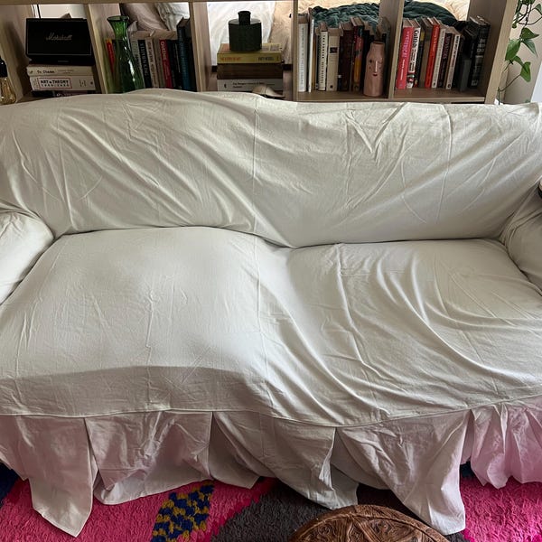 Farmhouse Cotton Sofa Slipcover: Rustic Living Room Furniture Protector ...