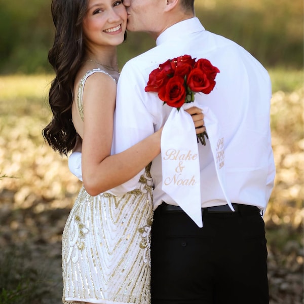 Custom Embroidered Bouquet Wrap Sash Bow HOCO Prom Bouquet Sash With ...