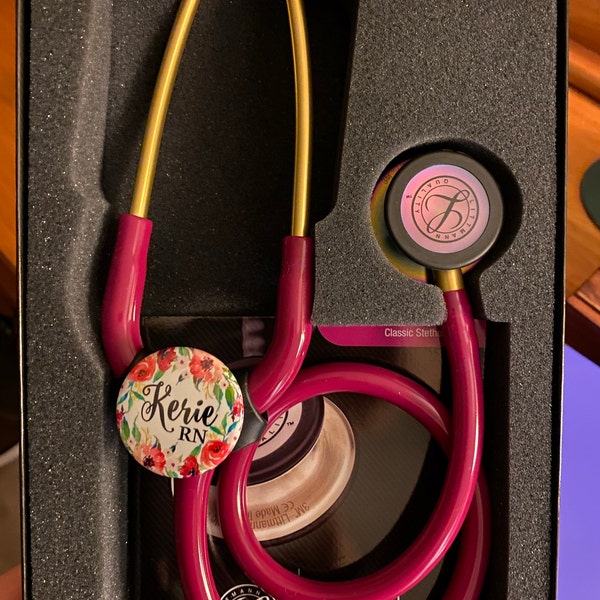 Pink & Black Floral Wreath Stethoscope ID Tag N Cardiology Stethoscope ...