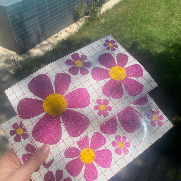 Glitter Flower Decal Set of 14, Car Sticker, Glitter Decal, Flower ...