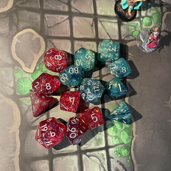 Burgundy Crackled Glass Dnd Dice Set, Polyhedral Dice, D&D Dice ...