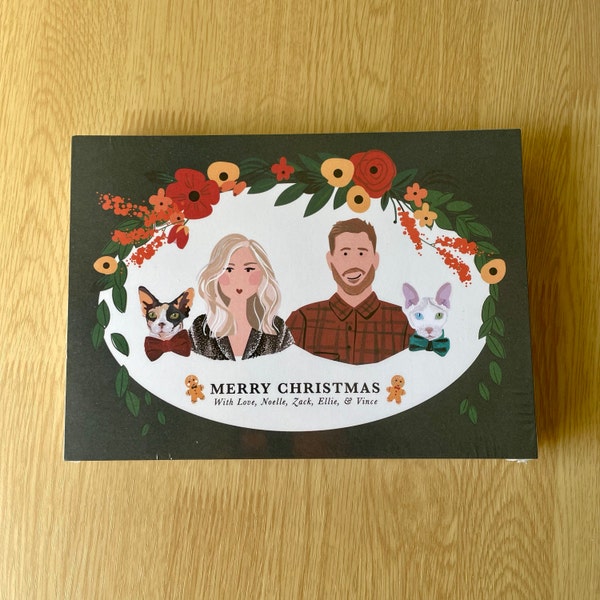 Christmas Card With Family Portrait | Digital Couple Illustration ...